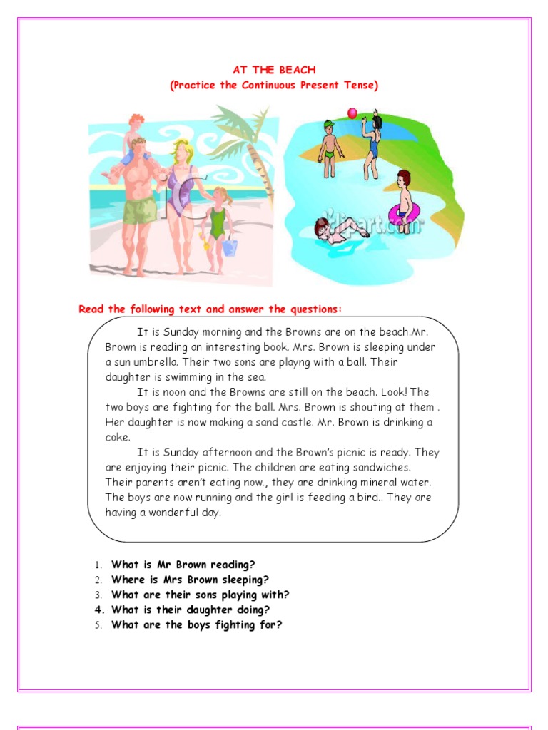 At The Beach Present Continuous | PDF