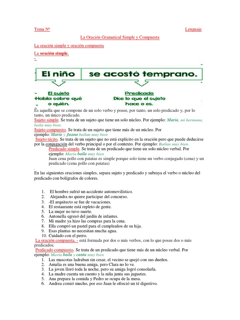 Oraciones Simples y Compuestas. | PDF | Predicado (Gramática) | Verbo