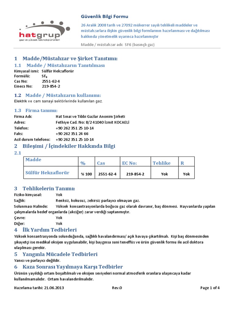 SF6 Gazi MSDS | PDF
