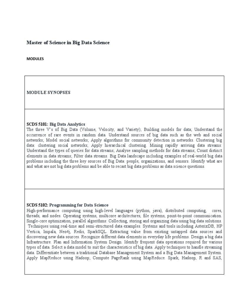 Master of Science in Big Data Science Modules | PDF | Machine Learning ...