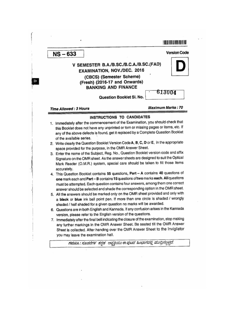 Ba 5 Sem Banking and Finance Dec 2016 PDF | PDF