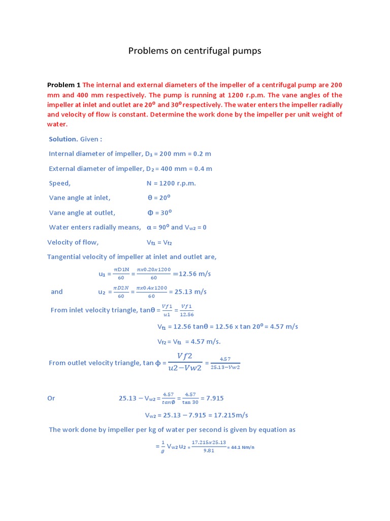 Problems On Centrifugal Pumps | PDF