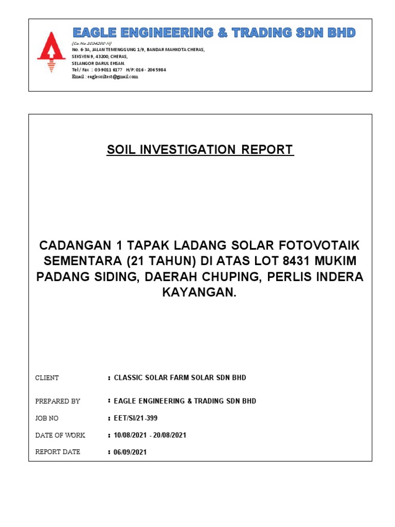 SI Report - Ladang Solar, Perlis (4 Nos) EETSI21-399 | PDF | Soil ...