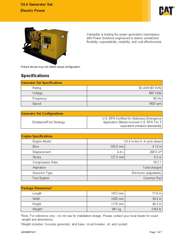 Caterpillar-D50-4-CAT-C4.4-spec-sheeet | PDF | Engines | Diesel Engine