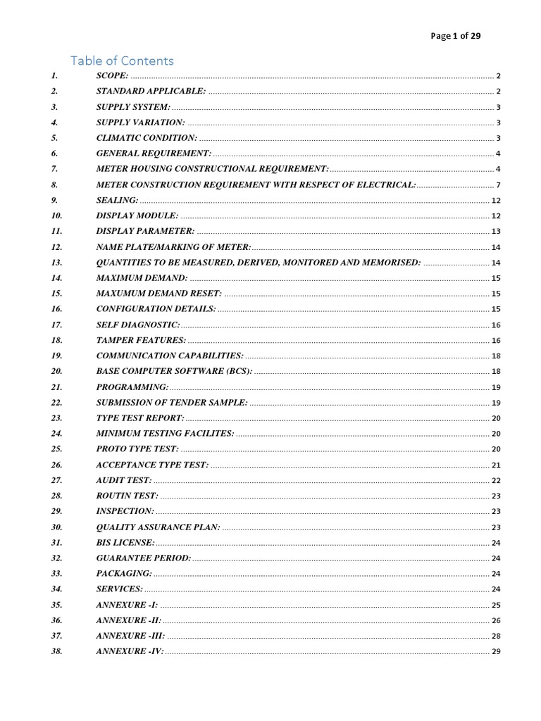 Table of Cbip 325 Cbip Guide On Static Energy Meter Specifications ...