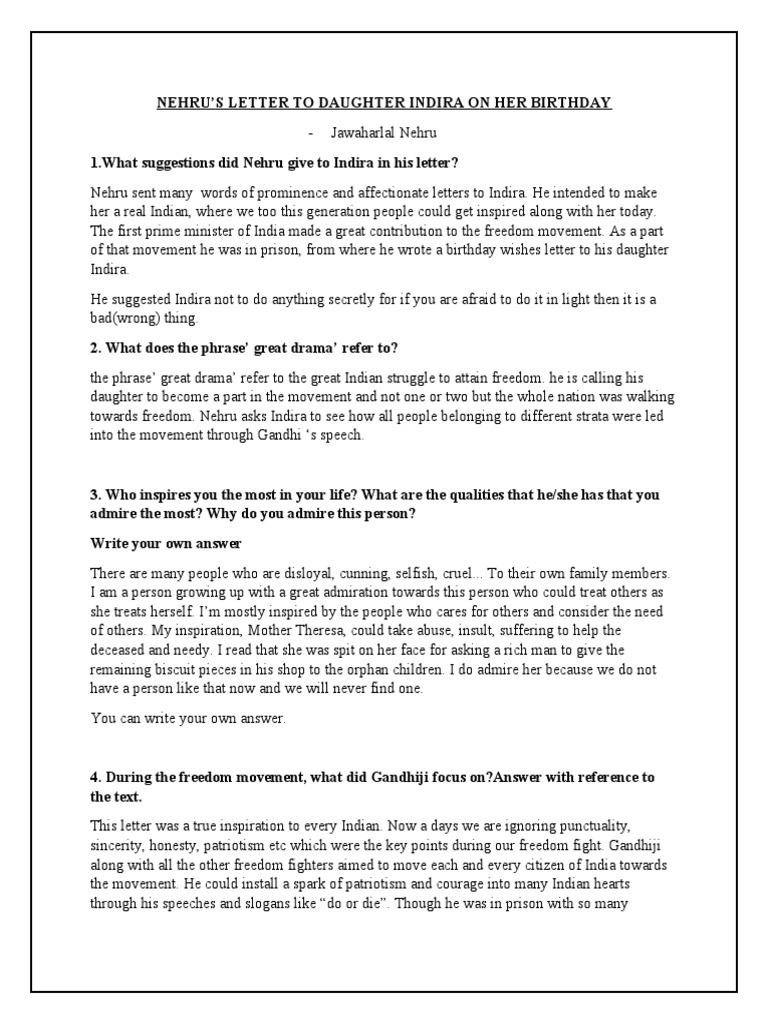 Nehru's Letter To Daughter Indira On Her Birthday | PDF | Mahatma ...