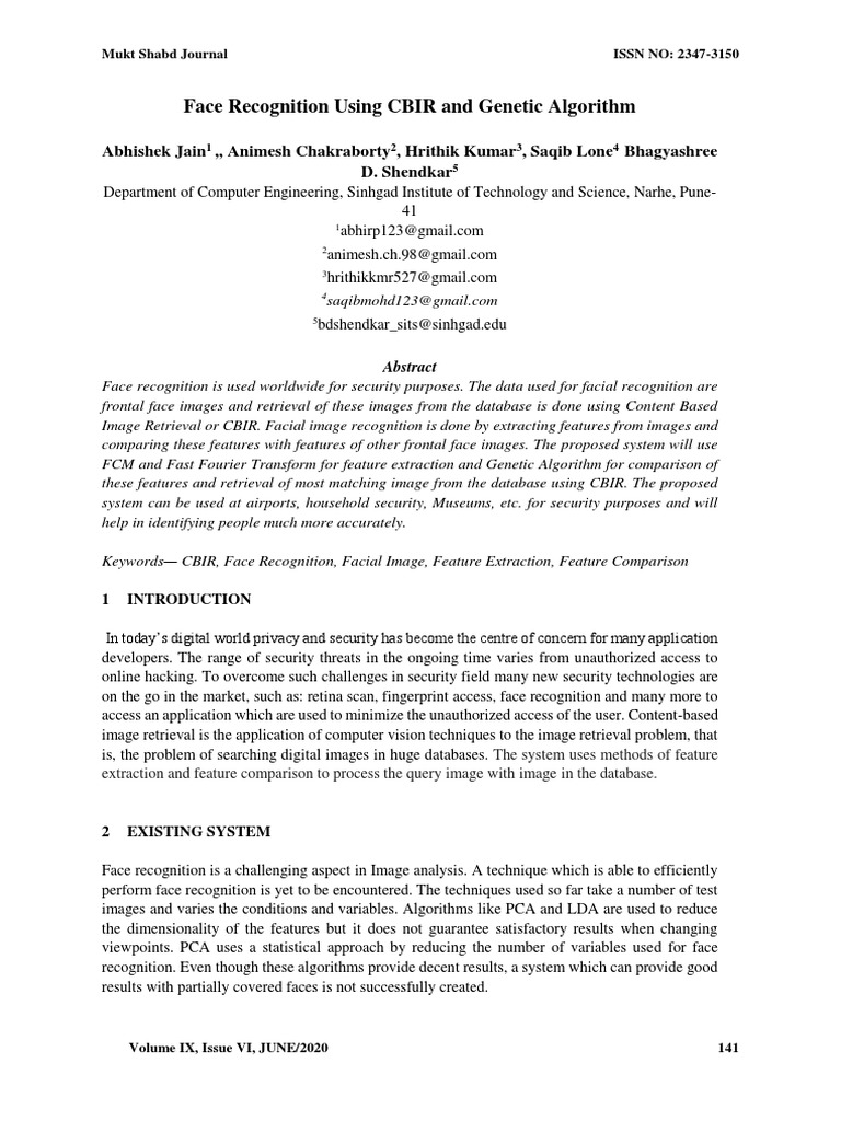 Face Recognition Using CBIR and Genetic Algorithm: A Proposed System for Accurate Identification ...