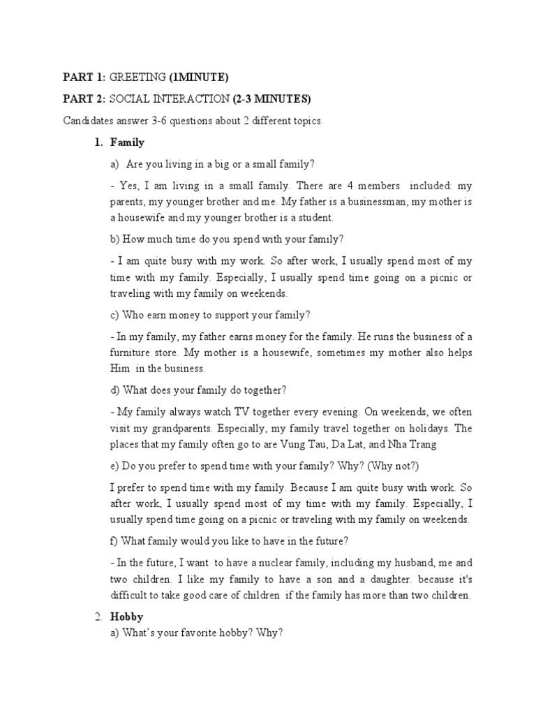 Part 1: Greeting (1minute) Part 2: Social Interaction (2-3 Minutes) 1 ...