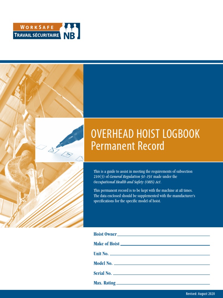 Overhead Hoist Logbook Permanent Record | PDF | Crane (Machine ...
