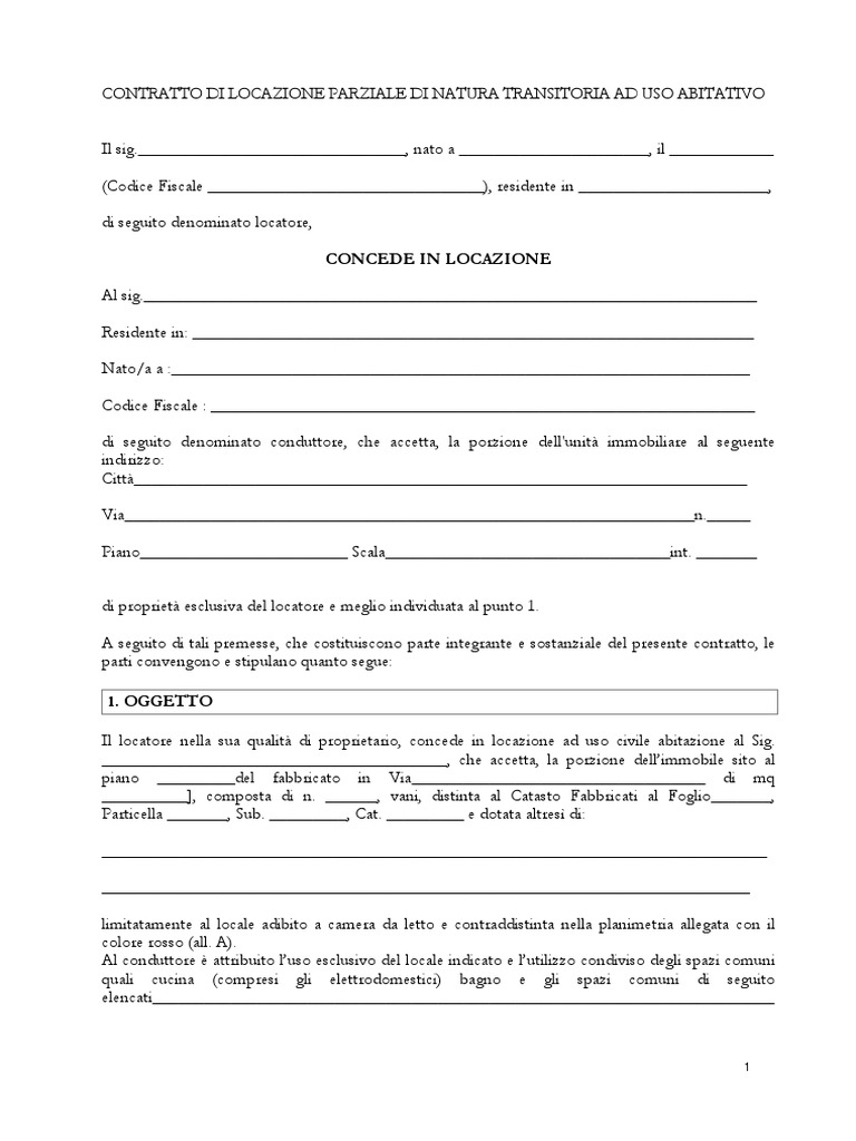 Contratto Locazione Parziale Transitoria - Fac Simile | PDF