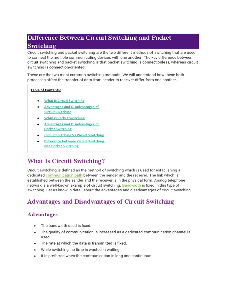 Circuit Switching and Packet Switching | PDF | Packet Switching ...