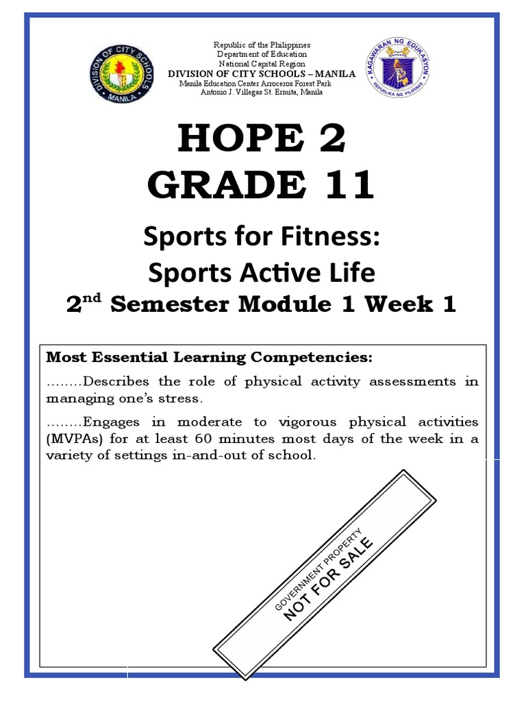 Hope 2 Grade 11: Sports For Fitness: Sports Active Life | PDF | Stress ...