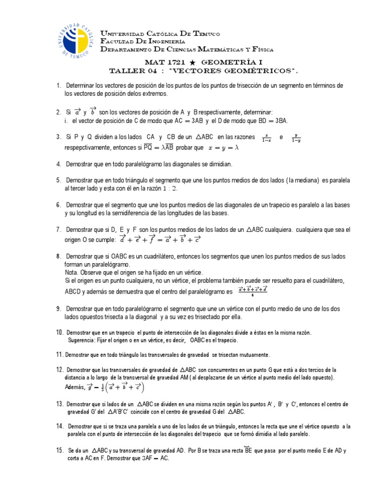 TALLER 04 Vectores Geometricos | PDF | Triángulo | Vector Euclidiano