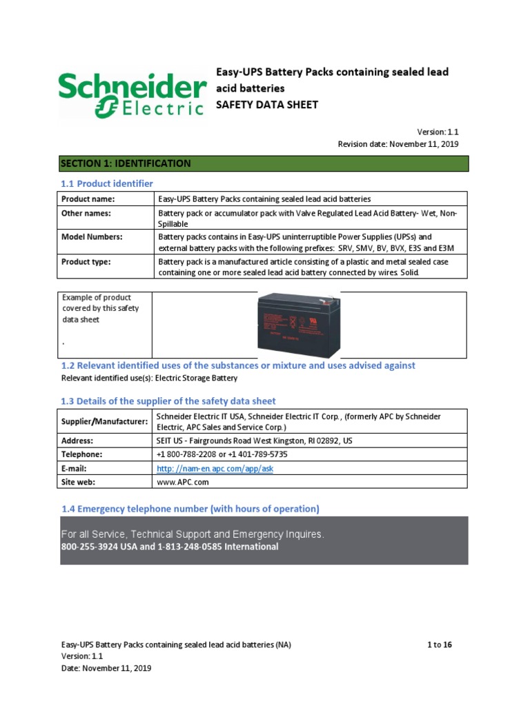 MSDS Easy UPS Battery Pack - PB EN SDS v1-5 APC | PDF | Firefighting ...