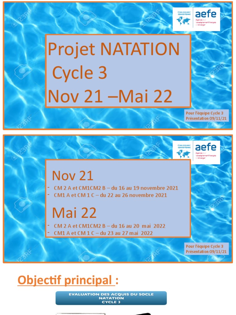 Présentation Natation Cycle 3 21 22 | PDF | Nage (Sport) | Piscine