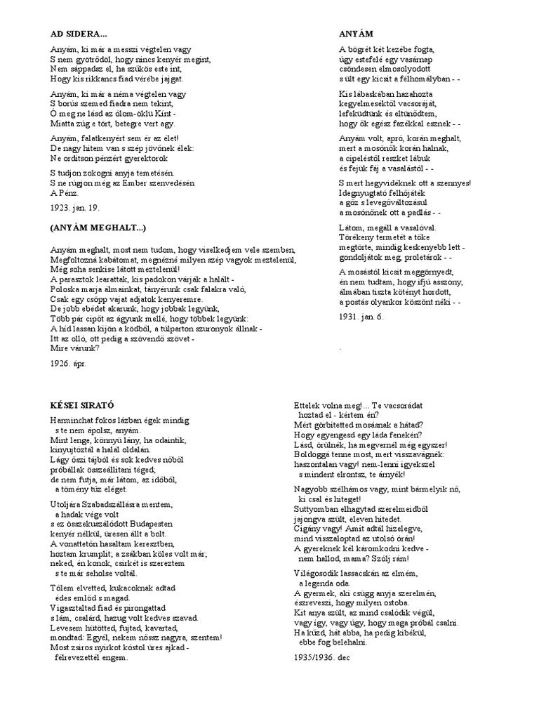 József Attila Anya - És Szerelmes Versek | PDF