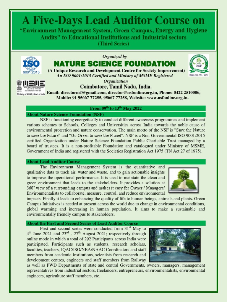 Brochure For Audit Training Course Third Series | PDF | Audit | Waste ...