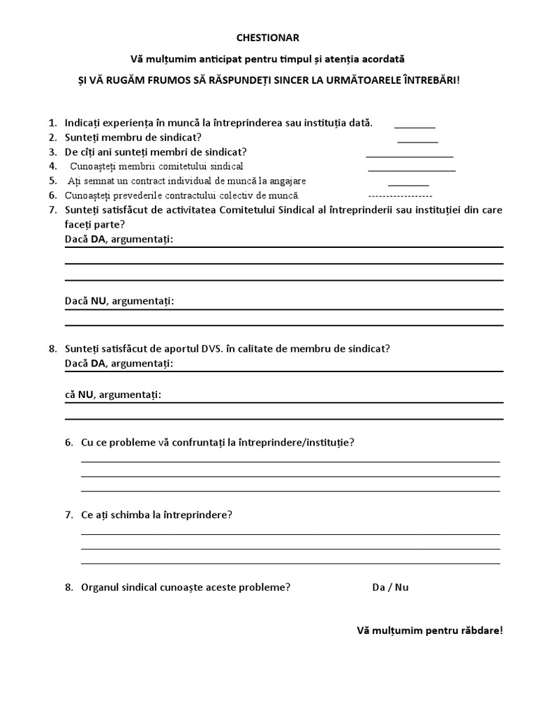 CHESTIONAR Sindicate | PDF