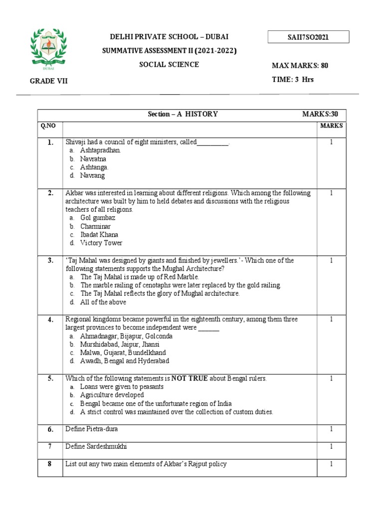 Grade 7 SST Main Paper | PDF