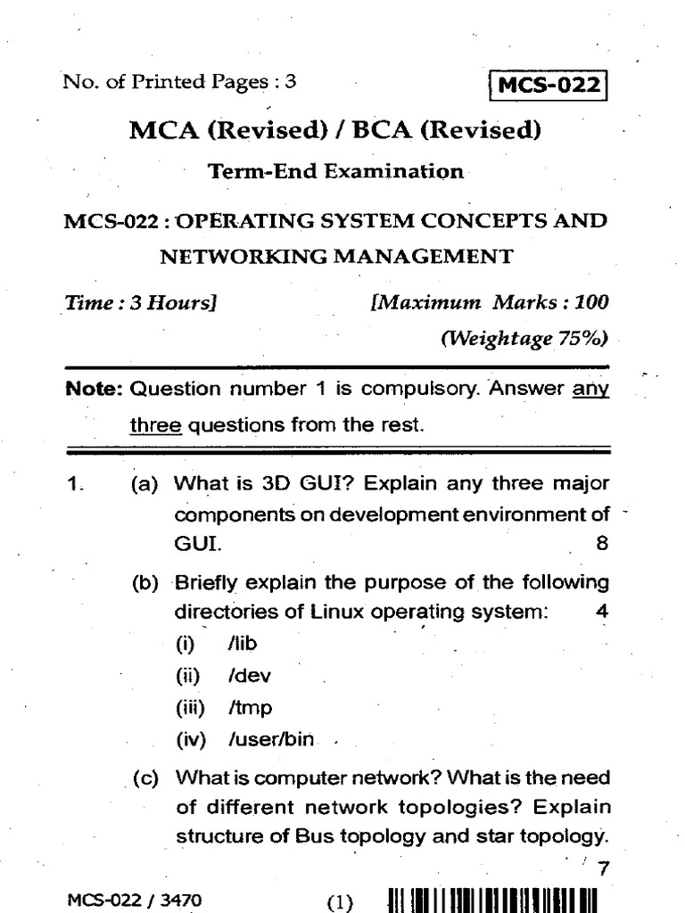 MCA (Revised) / BCA (Revised) : Term-End Examination Mcs-022: Operating System Concepts and ...