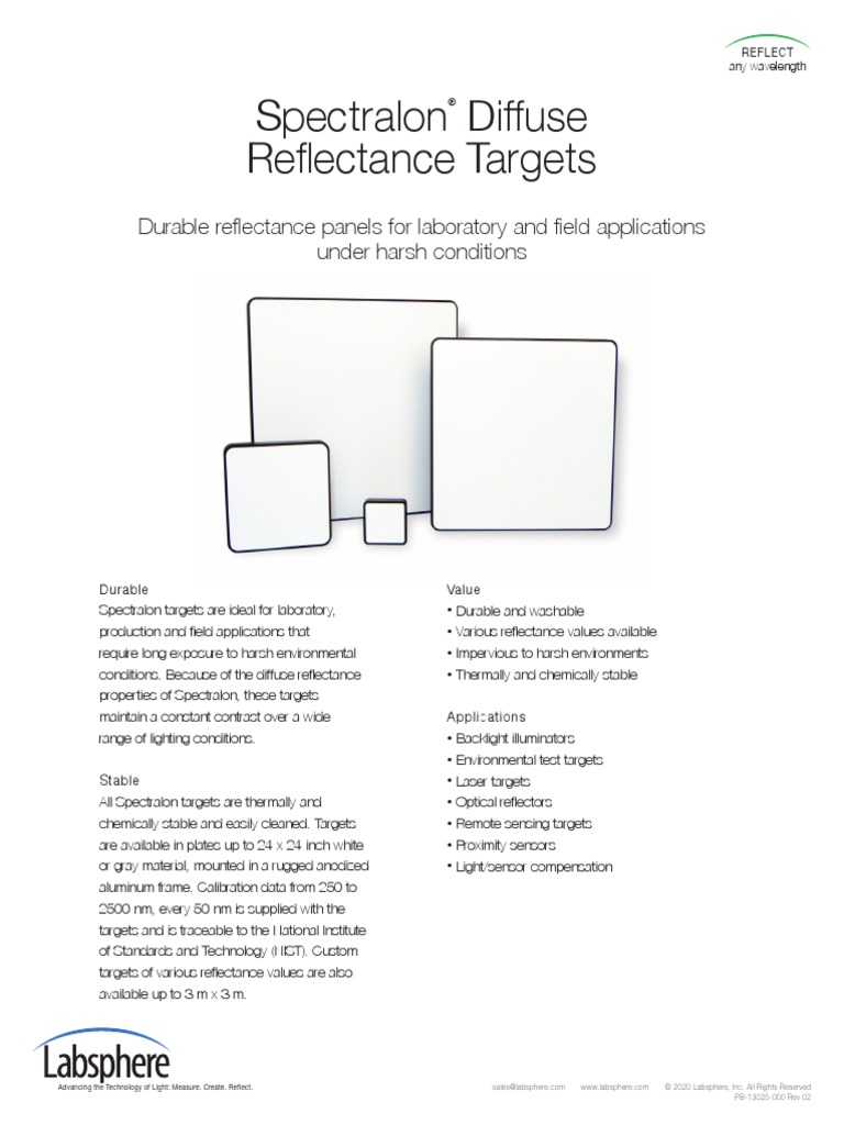 Spectralon Diffuse Reflectance Targets | PDF | Electromagnetism | Metrology