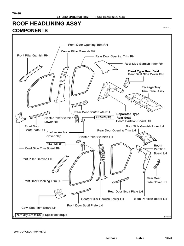 Roof Headlining Assy: Components | PDF | Door | Vehicles