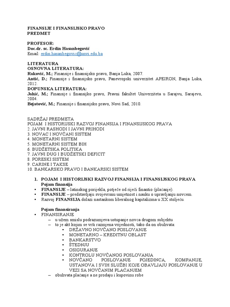 FINANSIJE I FINANSIJSKO PRAVO Slajdovi | PDF