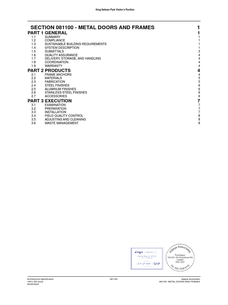 Metal Doors & Frames Specs | PDF