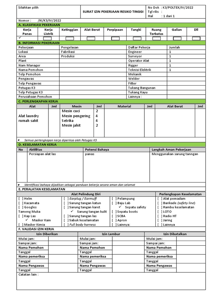 Izin Kerja Resiko Tinggi 2022 | PDF
