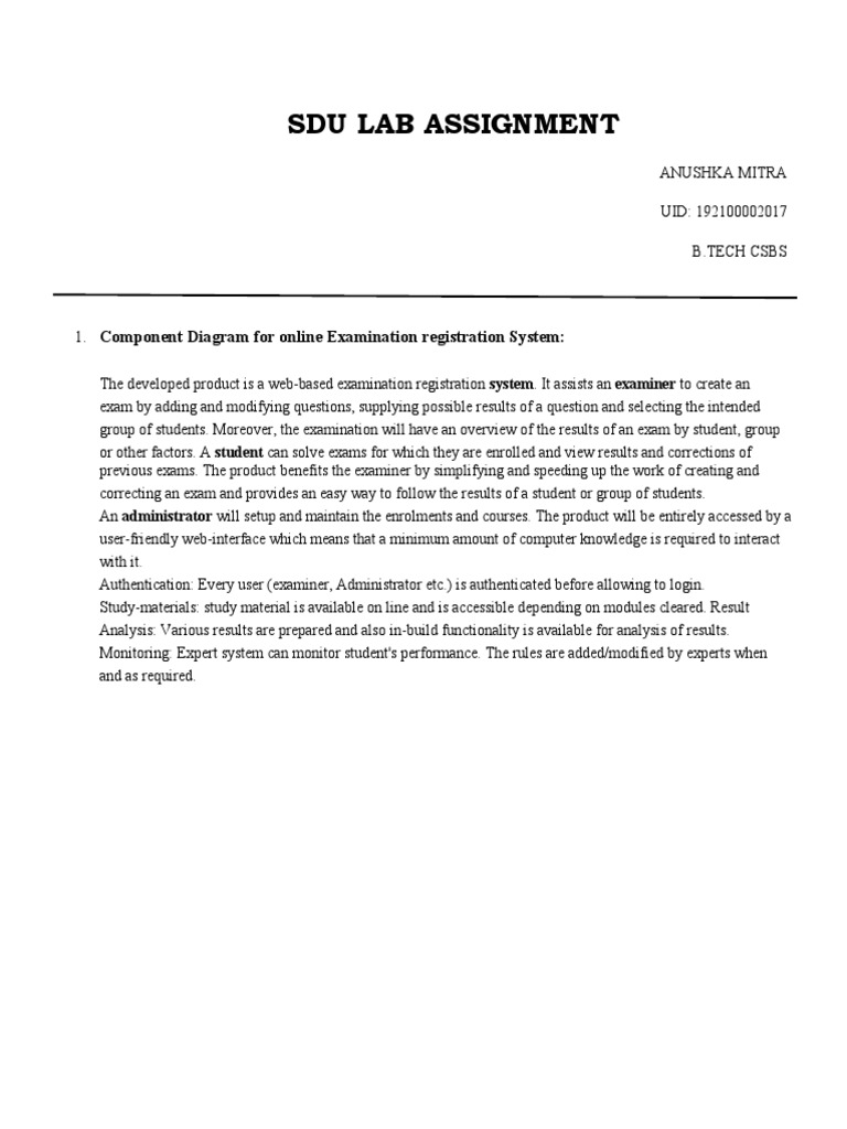 Sdu Lab Assignment: 1. Component Diagram For Online Examination ...