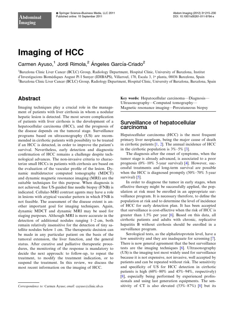 Imaging of HCC: Carmen Ayuso, Jordi Rimola, A Ngeles Garcı A-Criado | PDF | Cirrhosis | Magnetic ...