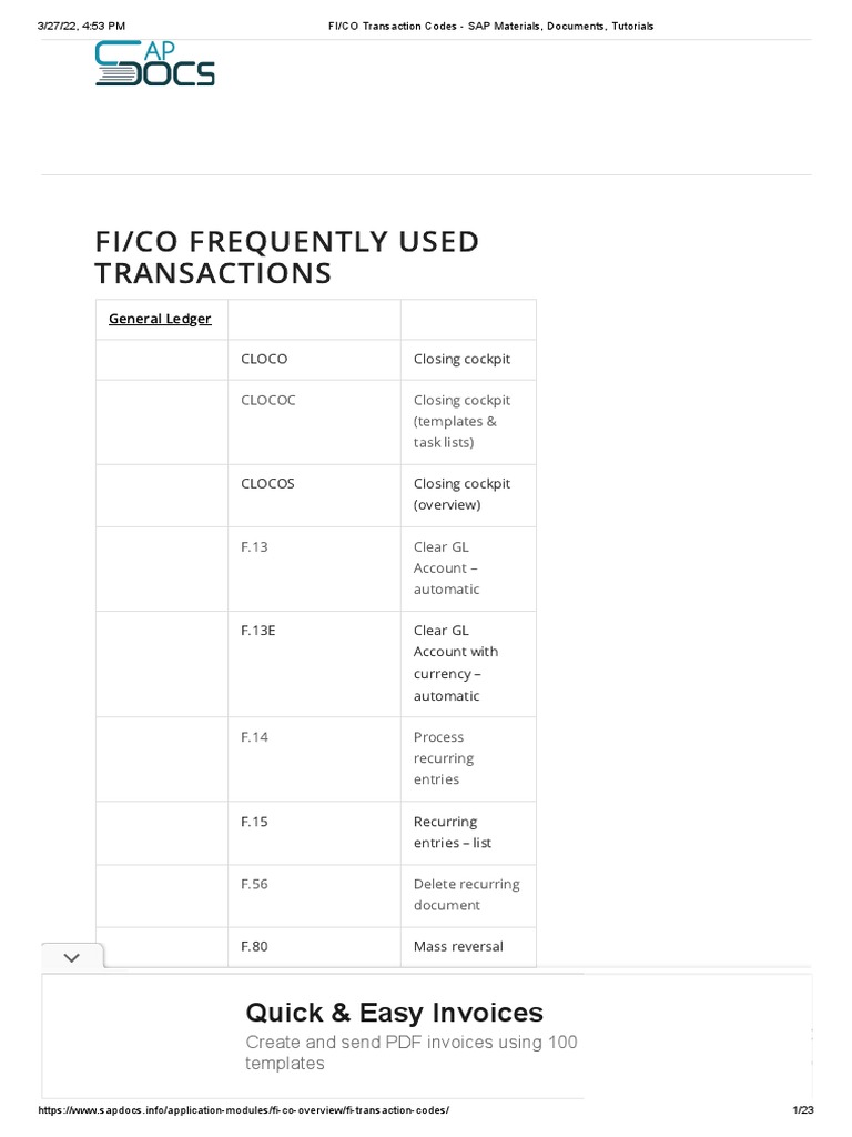 FI - CO Transaction Codes - SAP Materials, Documents, Tutorials | PDF ...