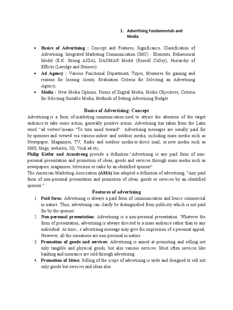 Mcom Sem 4 Advertising Notes | PDF | Advertising | Marketing