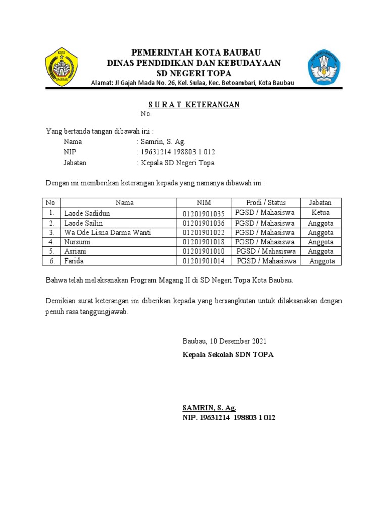 CONTOH Surat Keterangan Magang II | PDF