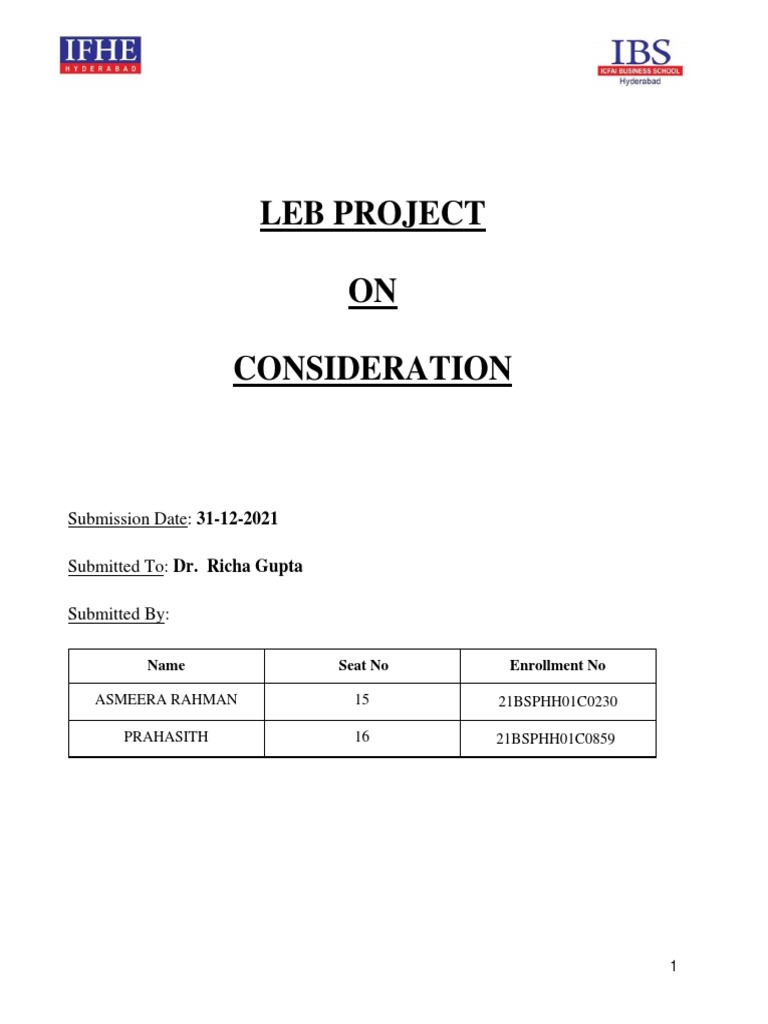 Leb Project ON Consideration: Submission Date: 31-12-2021 Submitted To ...