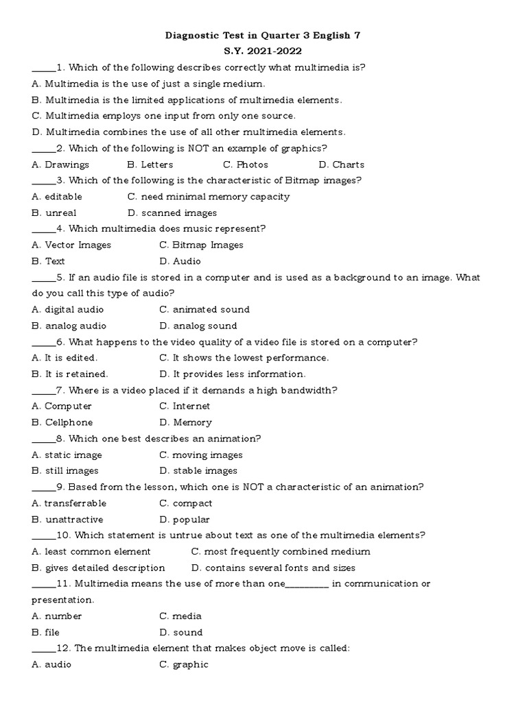 Diagnostic Test in English 7 | PDF | Communication | Nonverbal ...