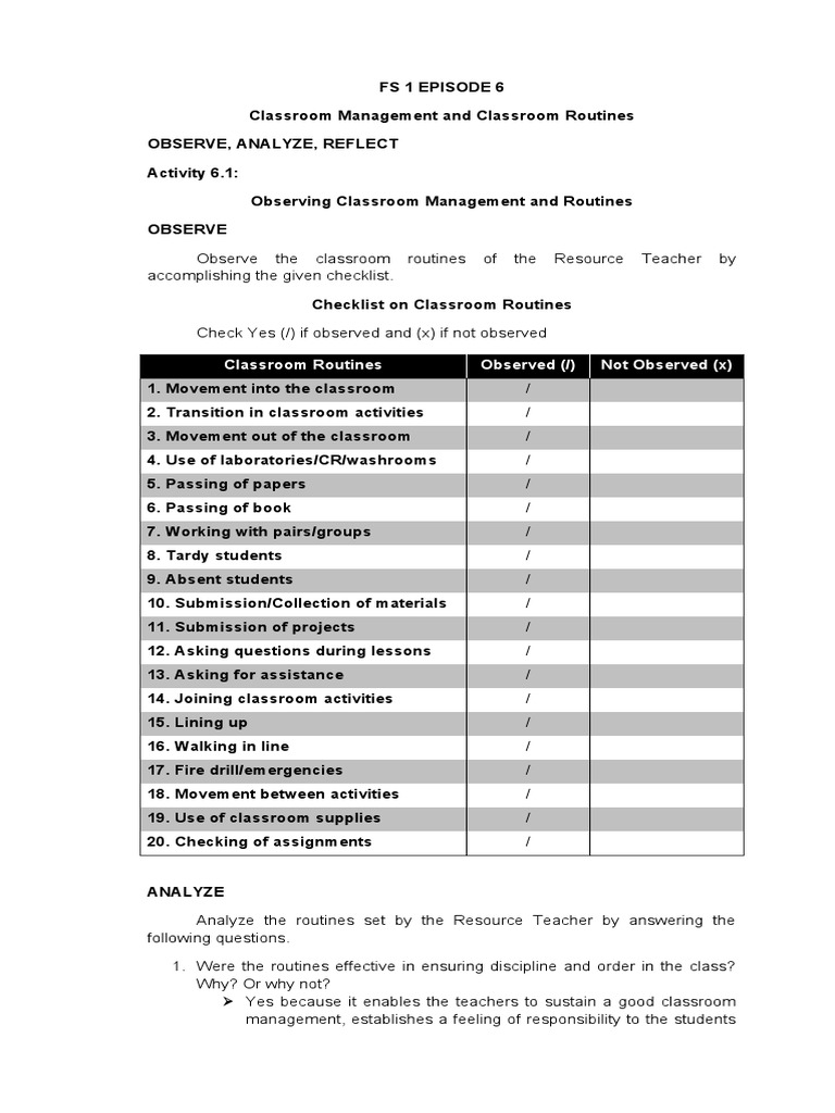 FS 1 Episode 6 | PDF | Classroom | Classroom Management