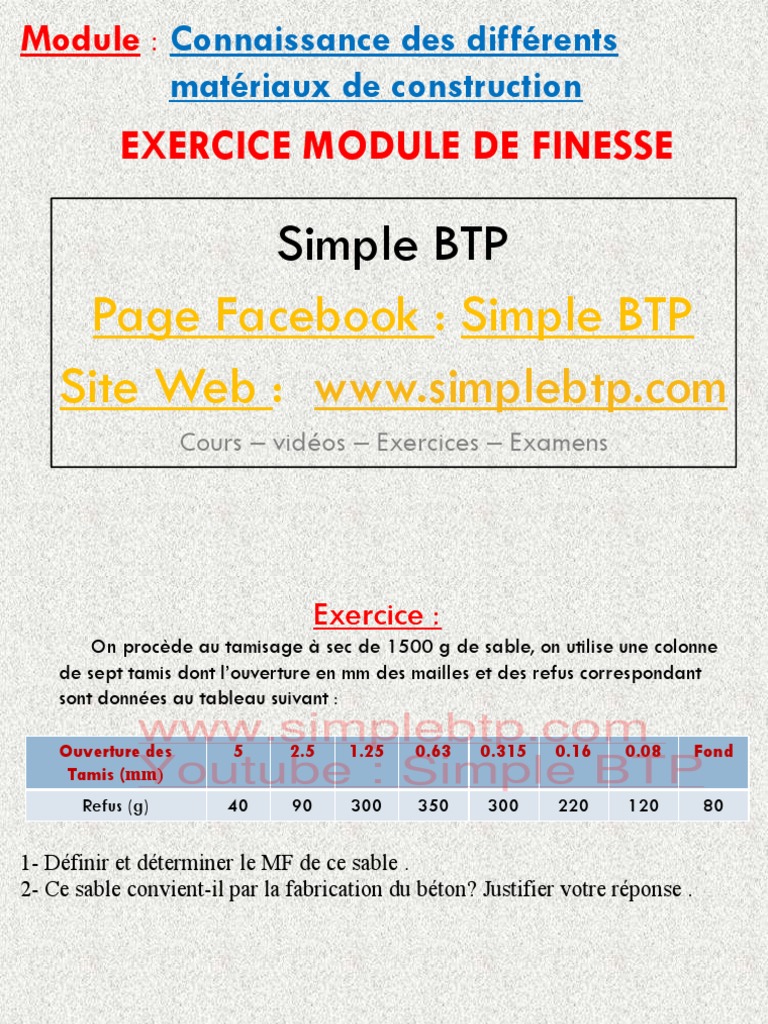 Exercice Module de Finesse Matériaux de Construction | PDF
