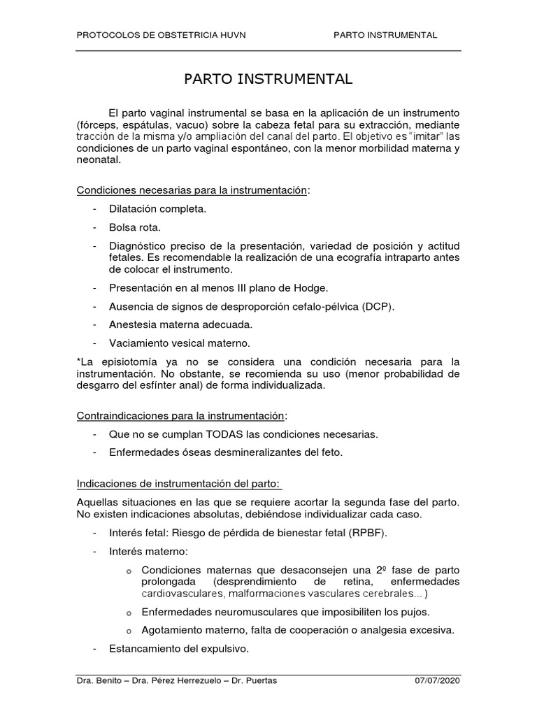 Protocolo Parto Instrumental HUVN | PDF | Parto | Especialidades Medicas