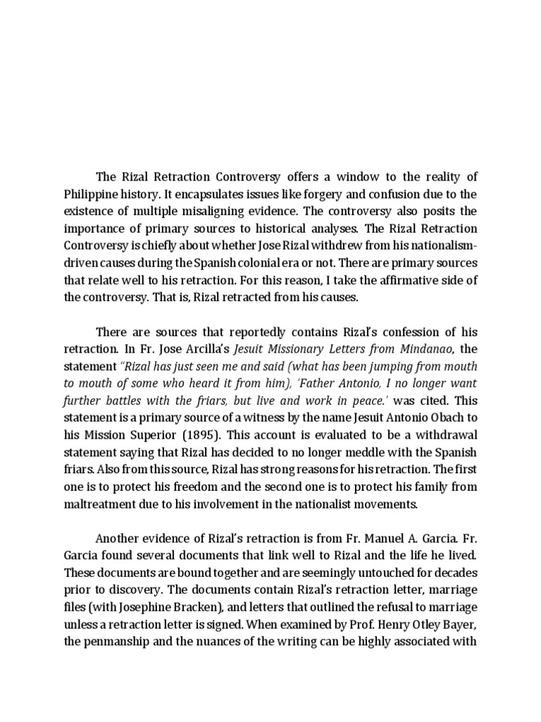Rizal Retraction Controversy | PDF | Philippines