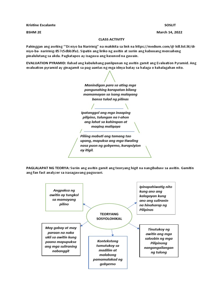 Escalante, Kristine BSHM 2e - Class Activity Soslit | PDF