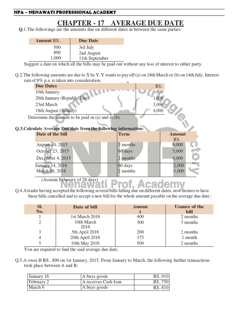 Average Due Date Calculation Guide | PDF