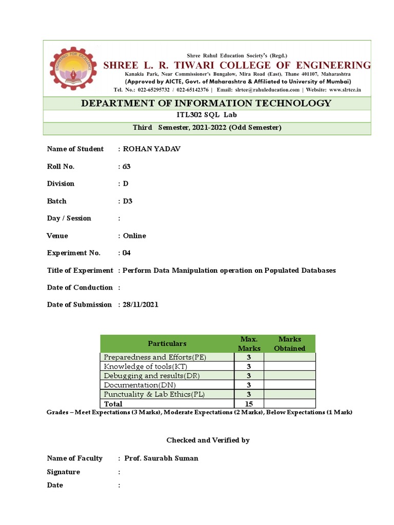 DBMS Exp-04 Sem-Iii Mumbai University | PDF | Information Management ... DBMS Exp-04 Sem-Iii Mumbai University | PDF | Information Management ...
