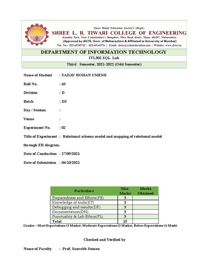 DBMS Exp-02 Sem-Iii Mumbai University | PDF | Relational Database ... DBMS Exp-02 Sem-Iii Mumbai University | PDF | Relational Database ...