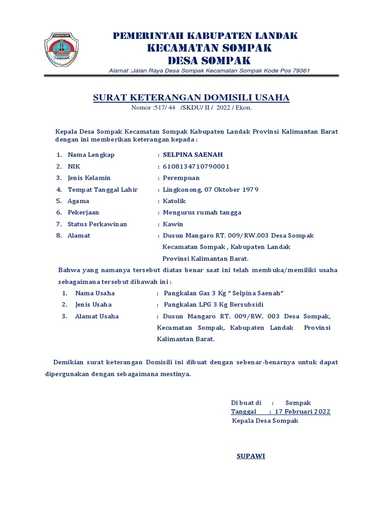 Surat Keterangan Domisili Dan Sku | PDF