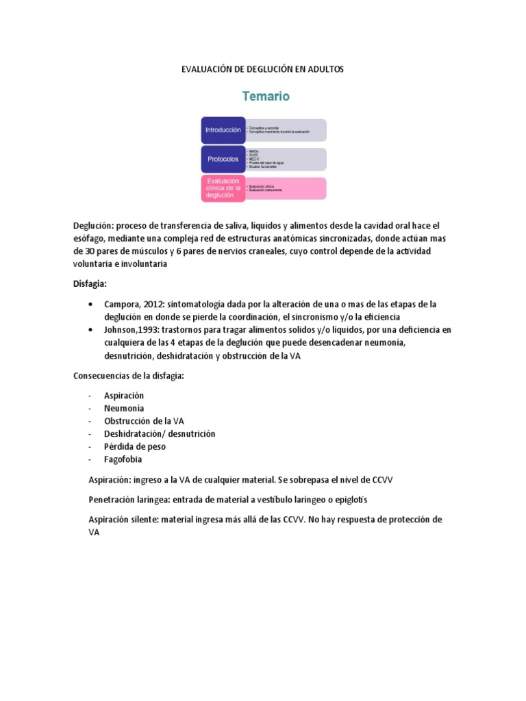 Evaluación de Deglución en Adultos | PDF | Medicina CLINICA ...