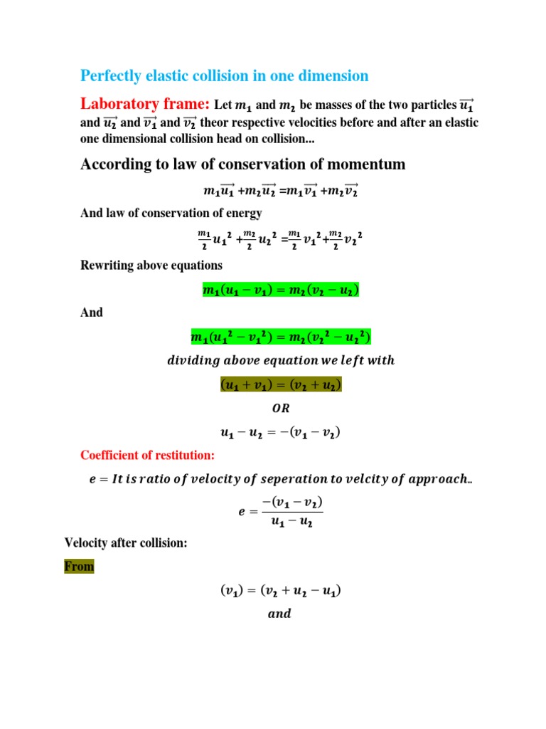 Perfectly Elastic Collision in One Dimension | PDF | Collision ...