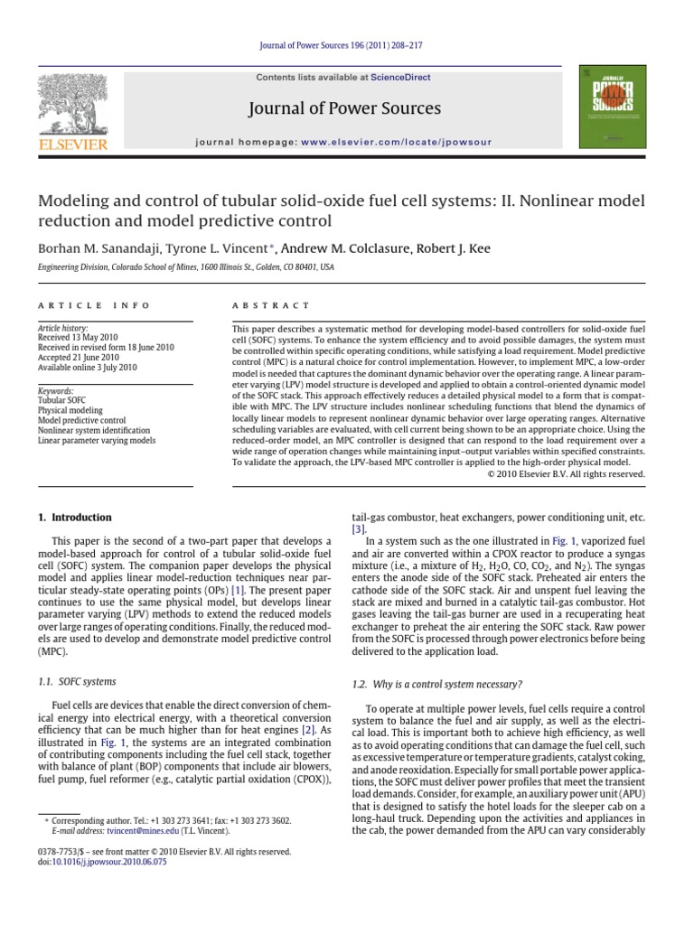Modeling and Control of Tubular Solid-Oxide Fuel Cell Systems: II ...