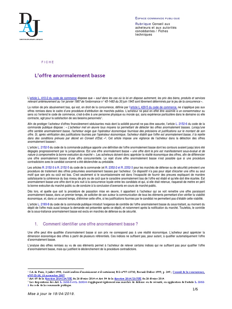 Offre Anormalement Basse 2019 | PDF | Marché (Économie) | Business