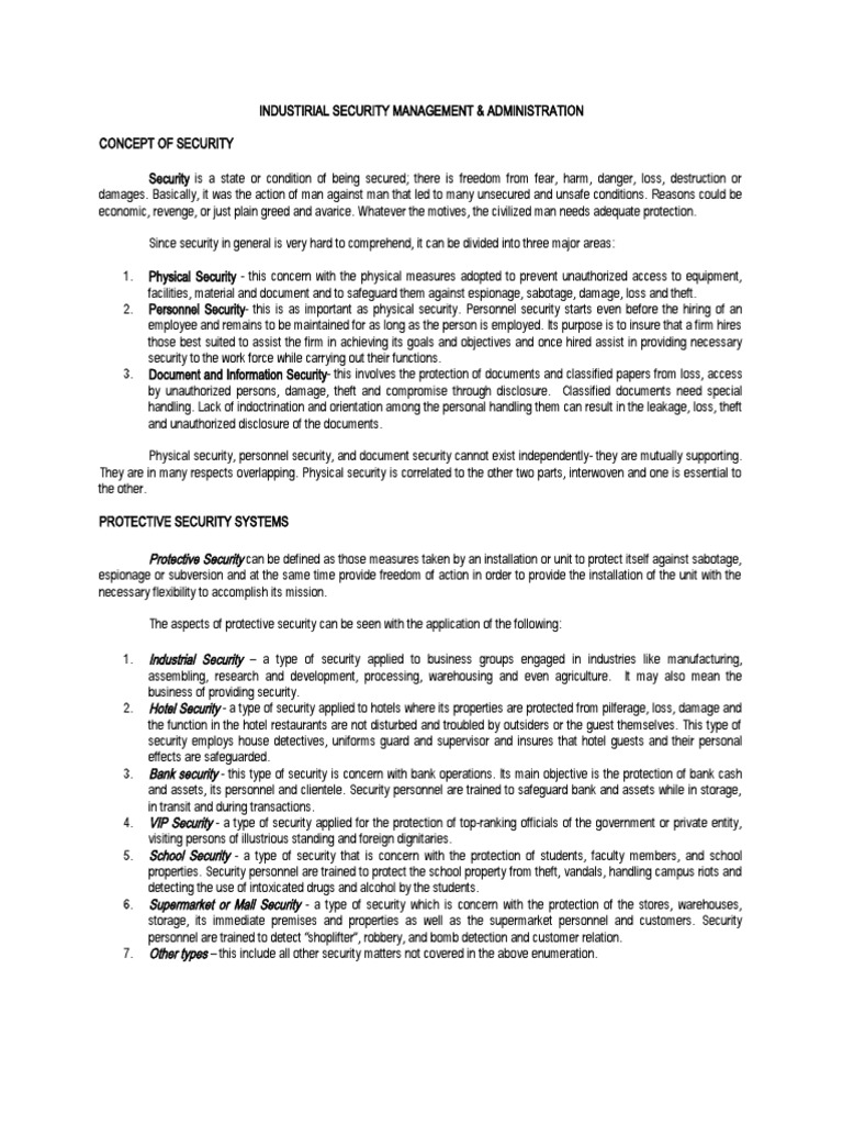 Industrial Security Management and Administration | PDF